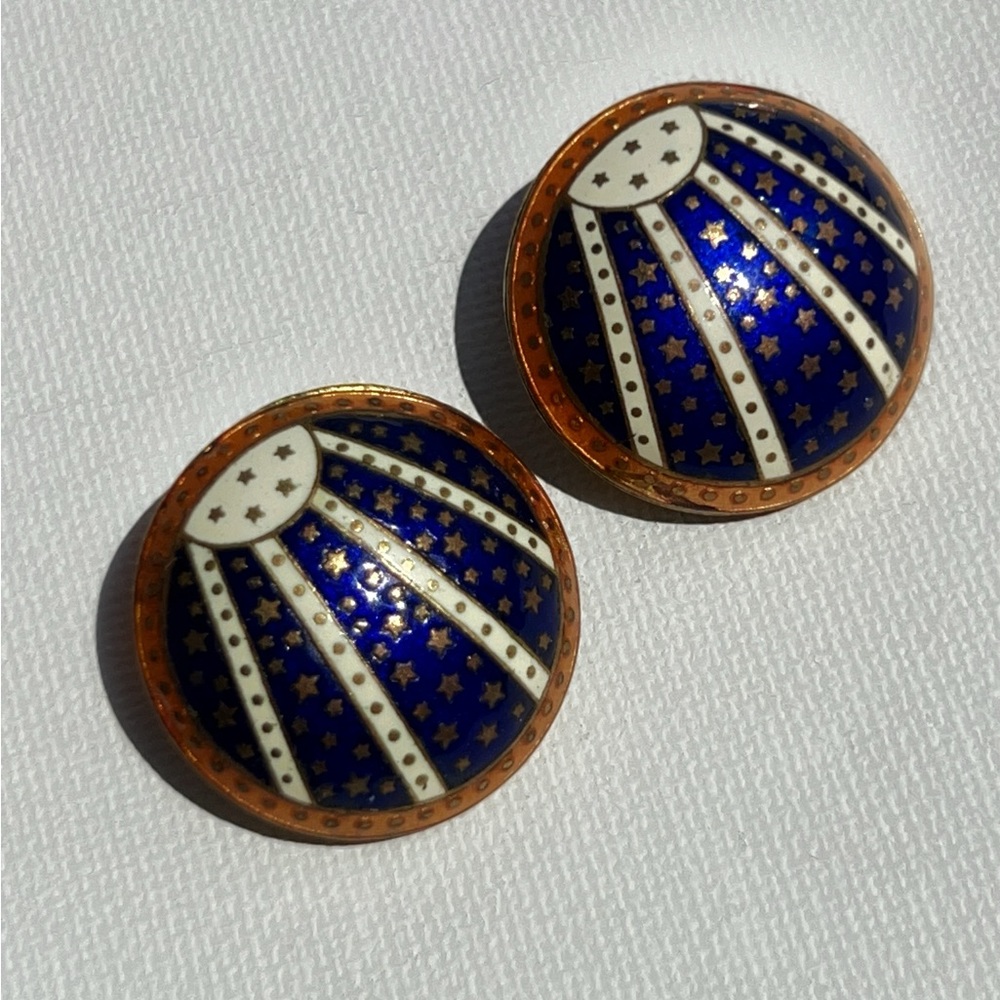 Antique Victorian Enamel Button Conversion Earrings - Gem